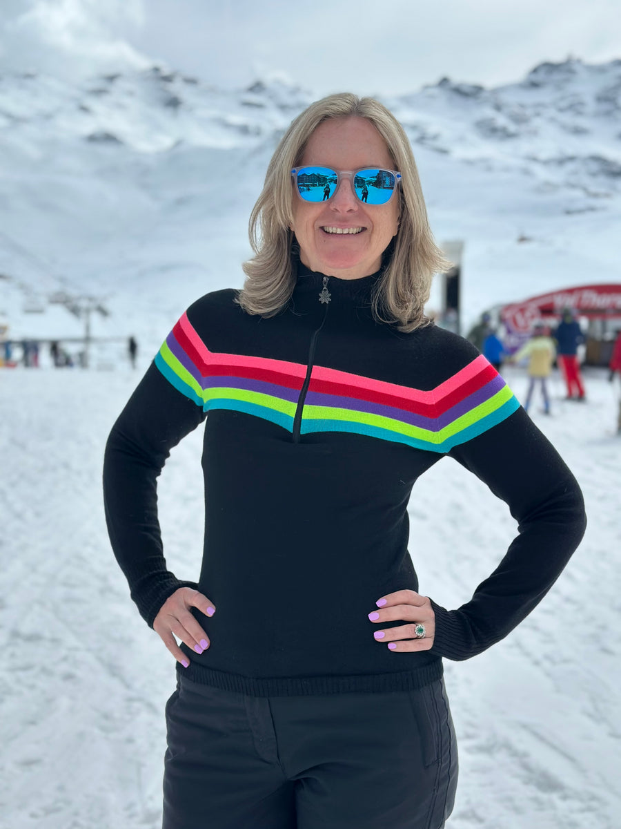 Navy Merino Rainbow Stripe Jumper - Snow Finel - Skiwear - Thermal