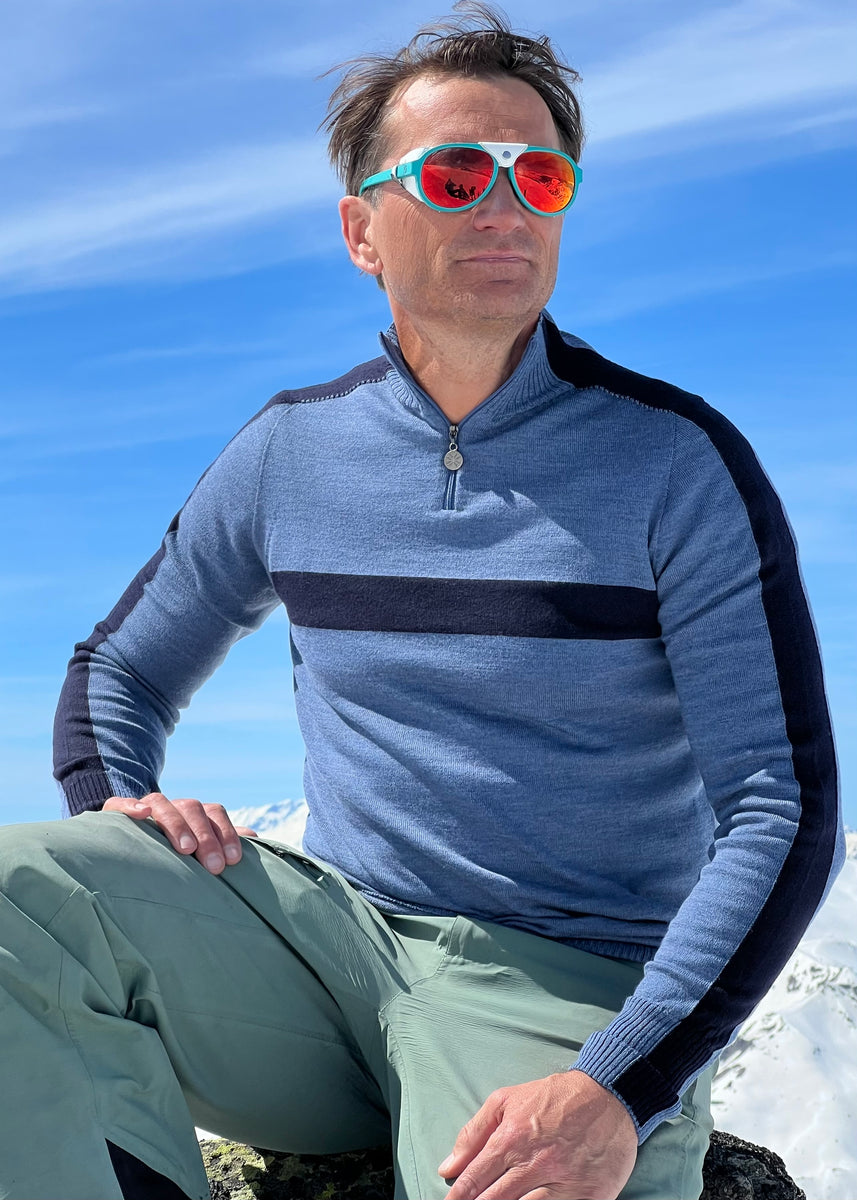 Mens Midlayer St Anton stripe Navy - Snow Finel - skiwear - Graham Bell